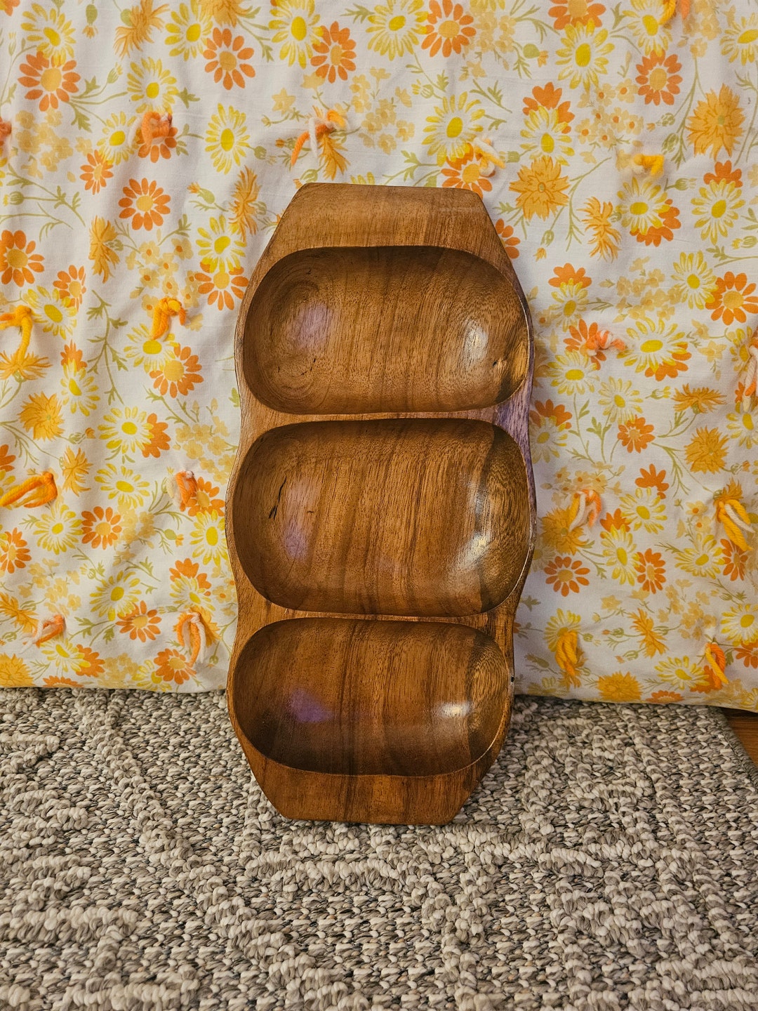 Vintage MCM Carved Wood Monkey Pod Divided Tray - Etsy