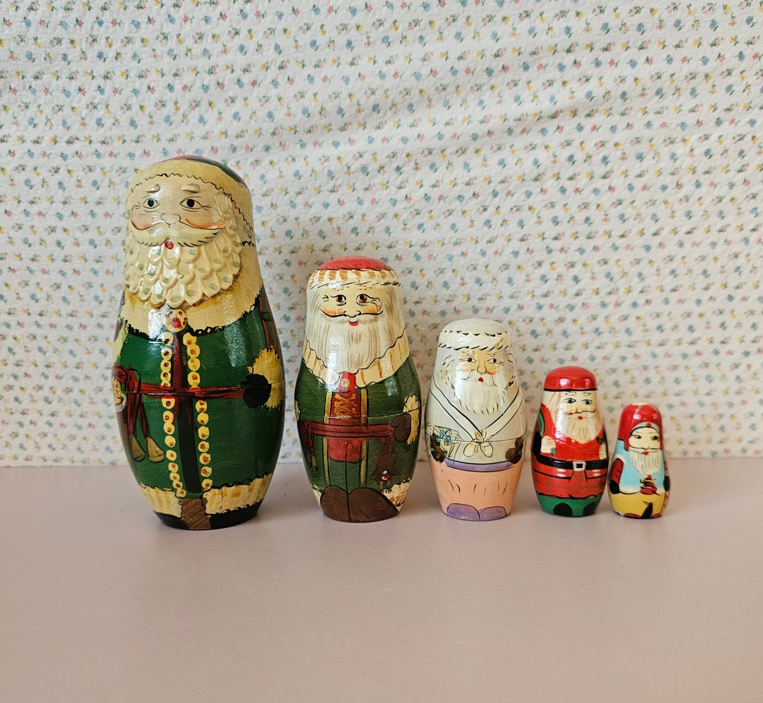 Russian Nesting Dolls Old World Santa Claus Christmas Wooden 5 Santas ...