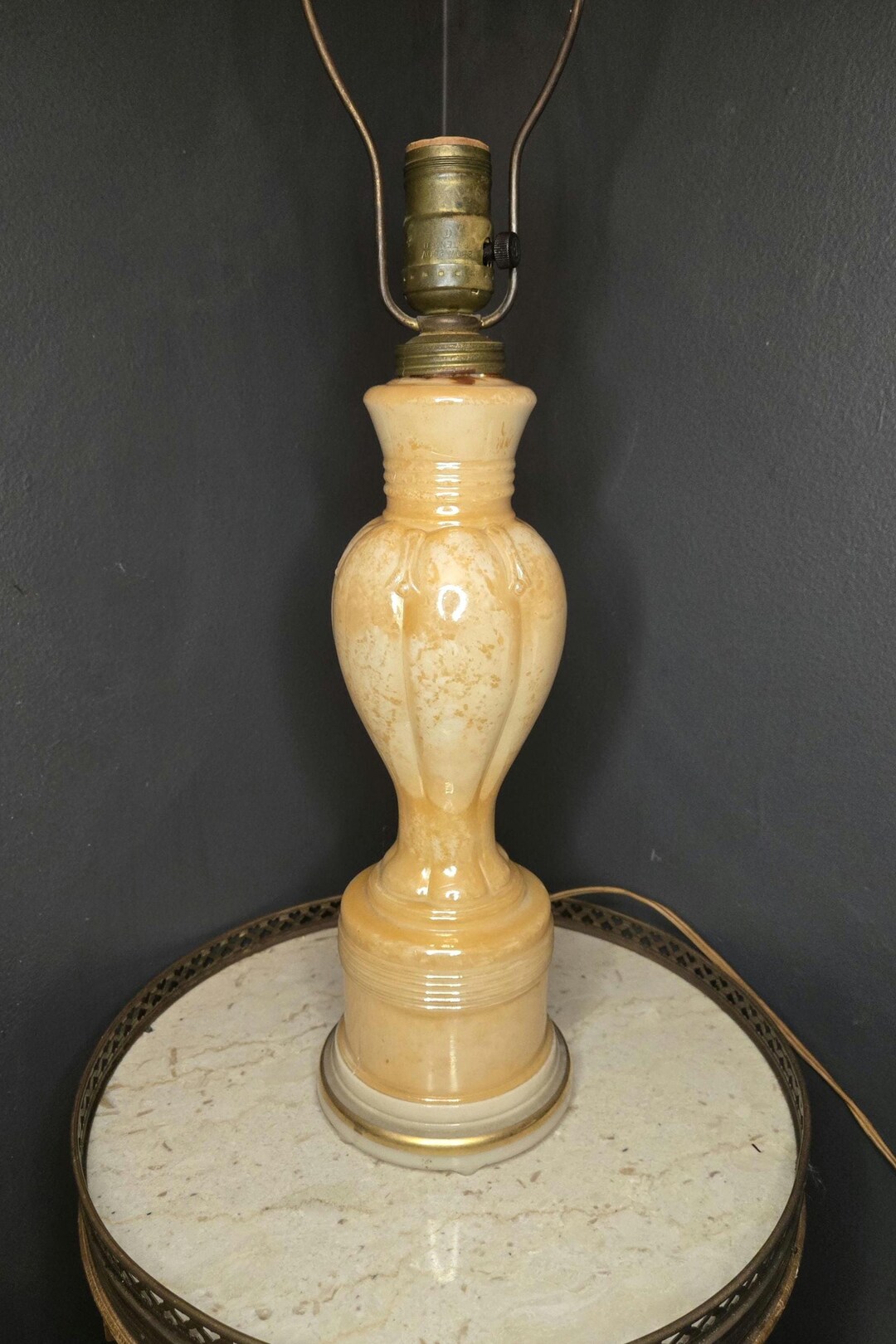 Vintage Aladdin Alacite Glass Peach Lusterware 25 Electric Lamp Base ...