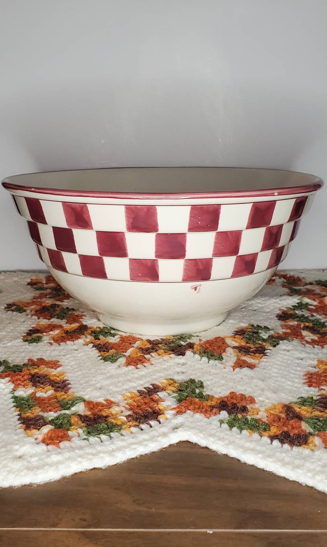 Vintage LARGE Hartstone Ceramic Red Checkered Mixing Bowl - Etsy