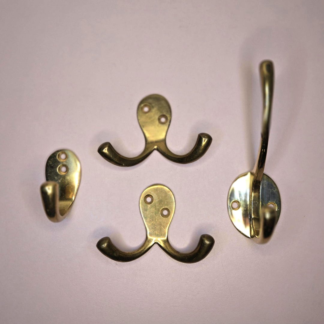 Vintage Brass Wall Hooks Set of 4 | Mid Century Coat Hooks | Mixed ...