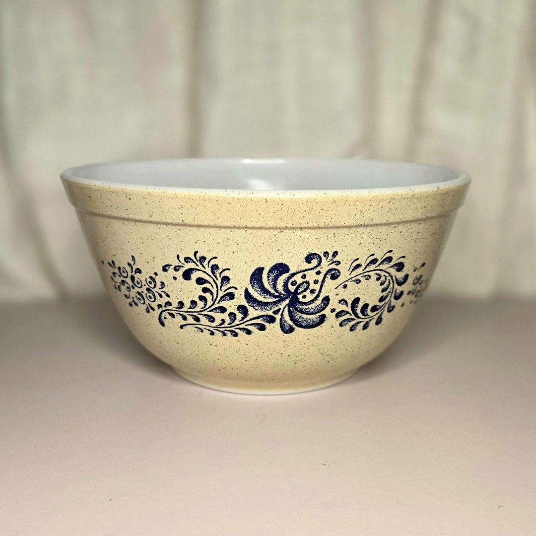 Vintage Pyrex Homestead Tan & Blue Bowl 1 1/2 Quart 1.5 L Corning 402 ...