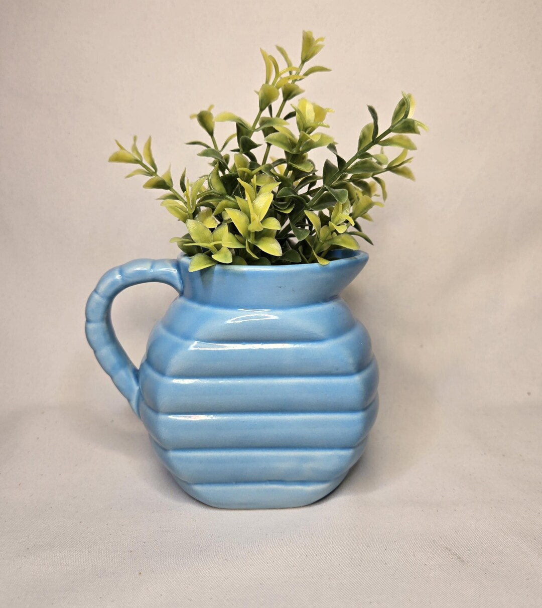 Vintage Blue Ceramic Creamer Pitcher Ribbed Retro Diner Milk Jug Pastel ...