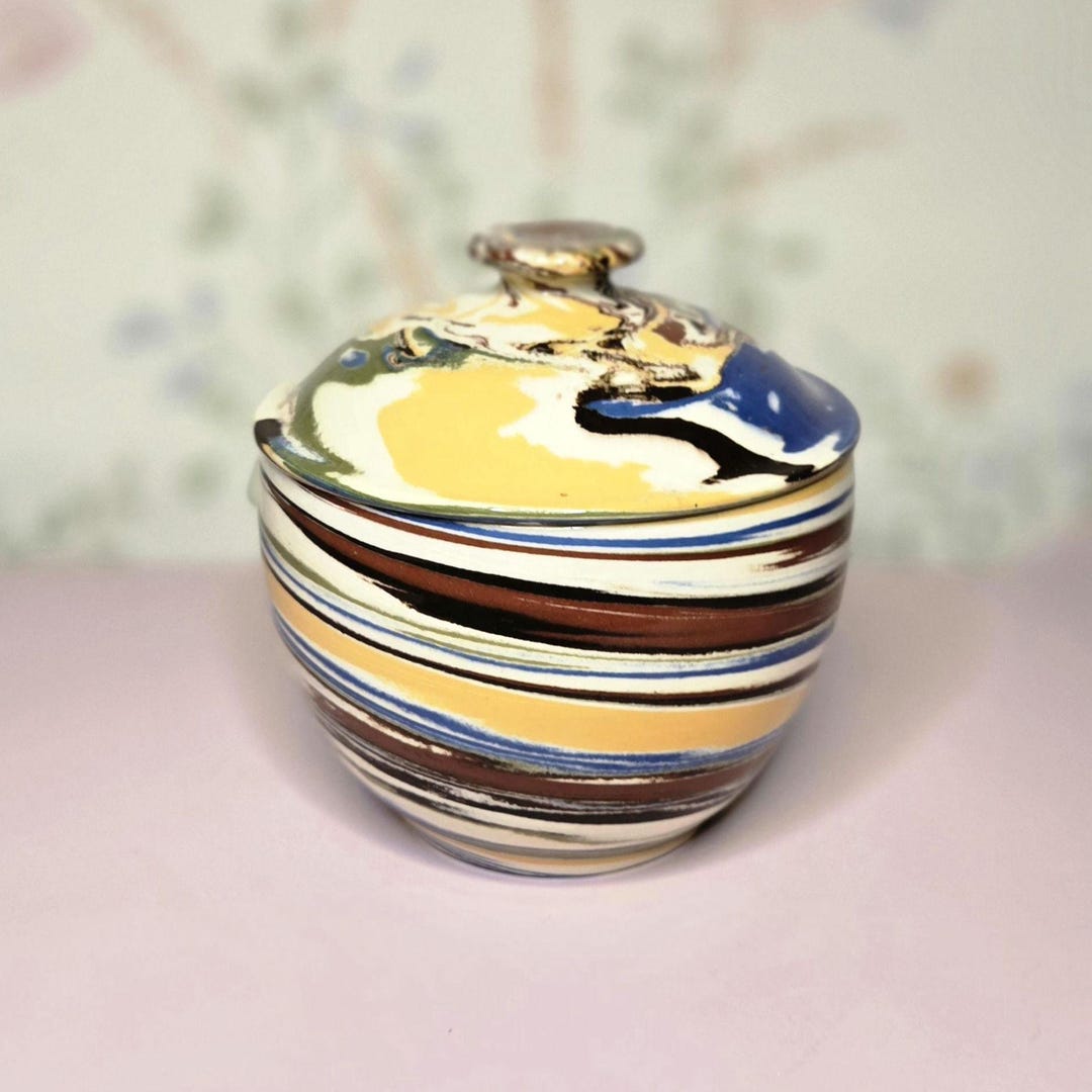 Desert Sands Pottery Lidded Jar – Vintage Multicolor Swirl Art Pottery ...