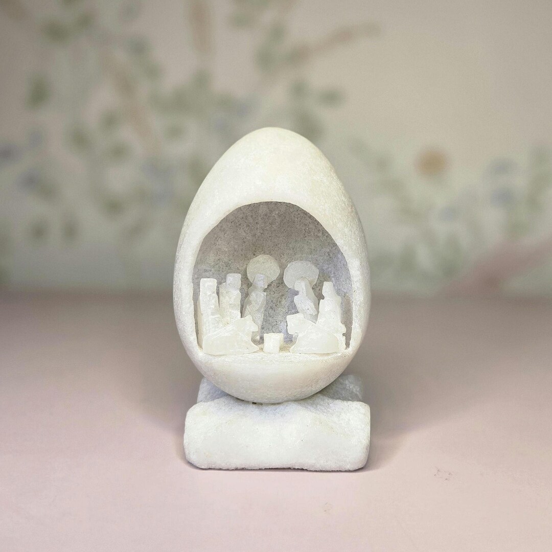 Vintage Hand Carved Alabaster Nativity Scene in Egg | Miniature Stone ...