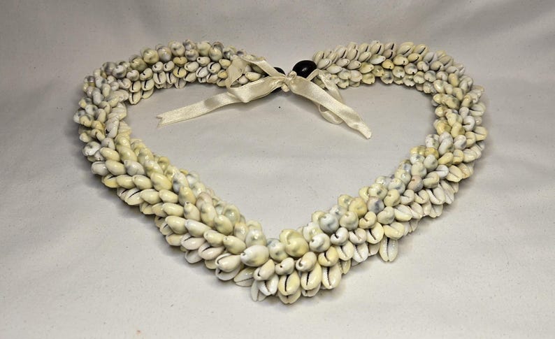 Handmade Hawaiian Cowrie Shell Lei Necklace With Kukui Nuts, Double ...