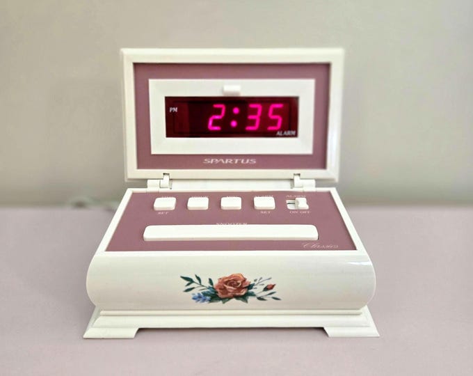 Vintage Spartus Classic Digital Alarm Clock Jewelry Box Floral Design ...