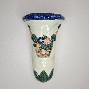 Vintage Japan Maruhon Ware Ceramic Wall Pocket With Colorful Floral ...