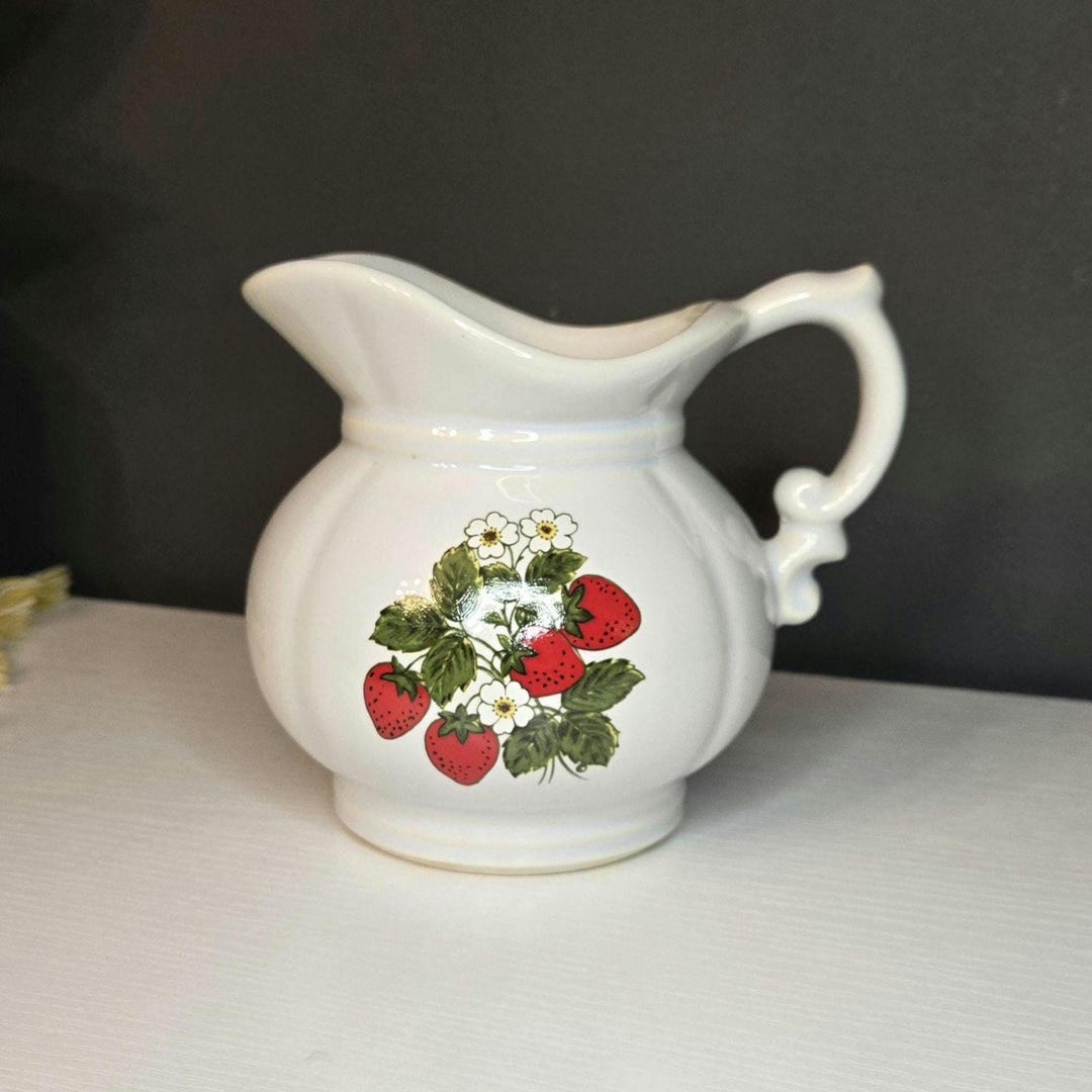 Mccoy 7528 Strawberry Ceramic Pitcher and Small Matching Ramekin 2010 ...