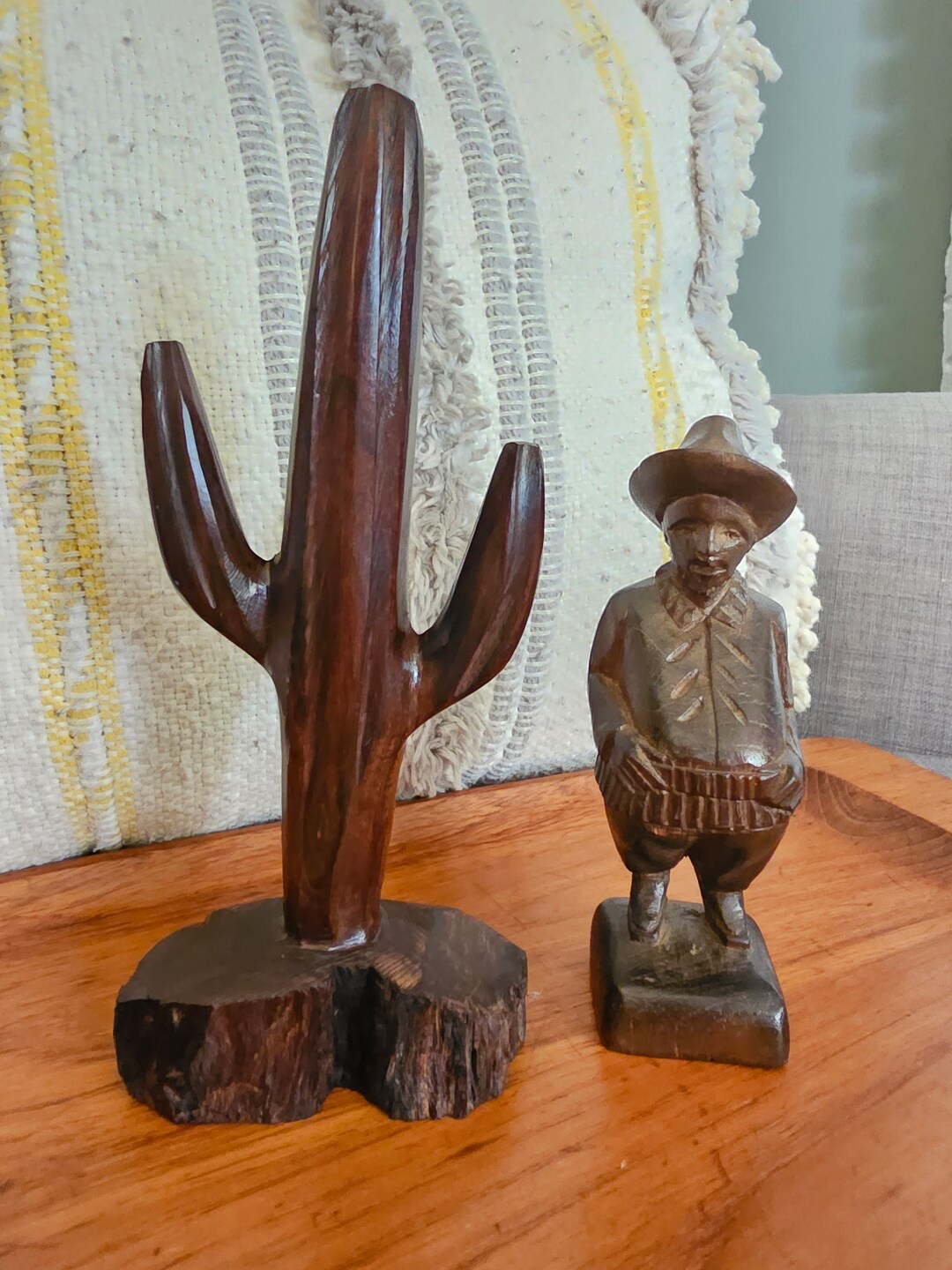 Vintage Eclectic MCM Teak Carved Wood Figurine of Man and Wood Carved ...