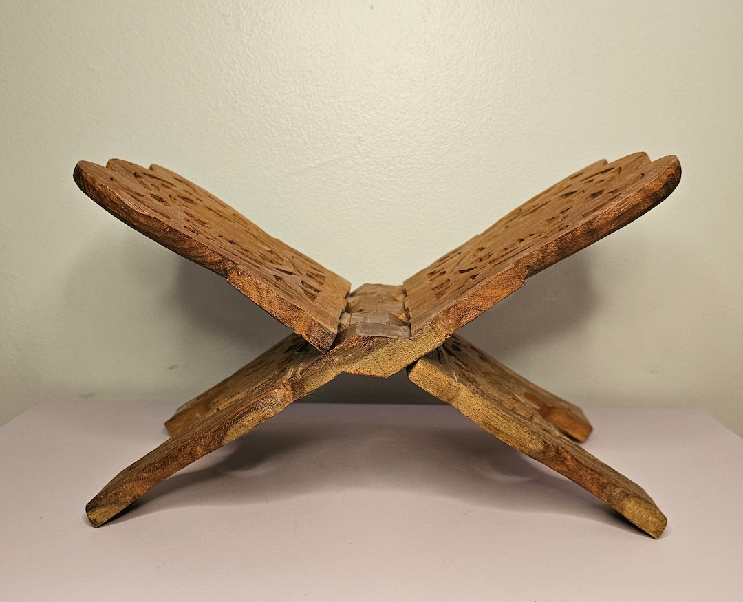 India Teak Wood Folding Stand, Indian Folding Book Stand, Handcarved ...