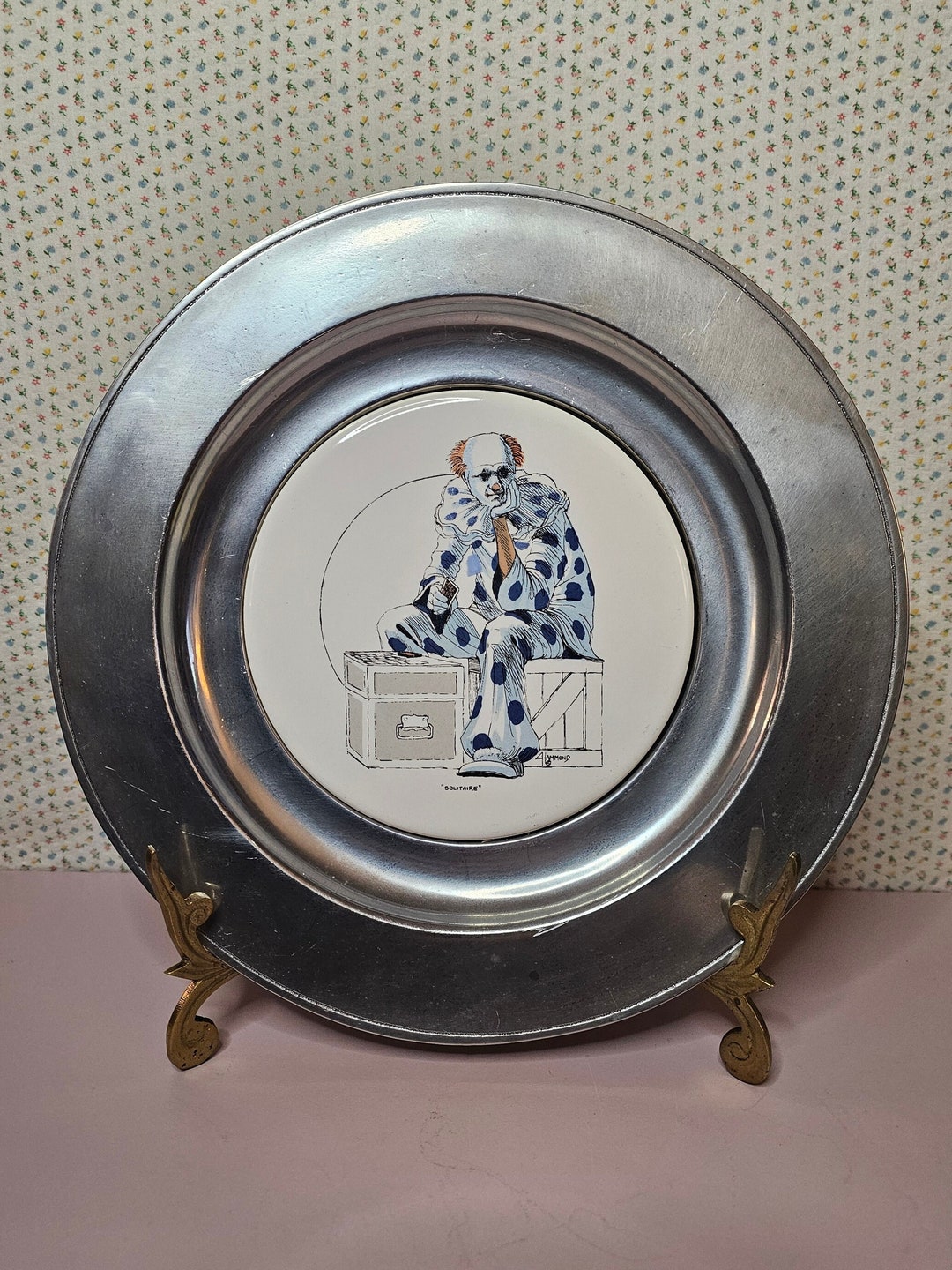 1960s RWP Wilton Wall Hanging Solid Pewter Plate With Ceramic Circle ...