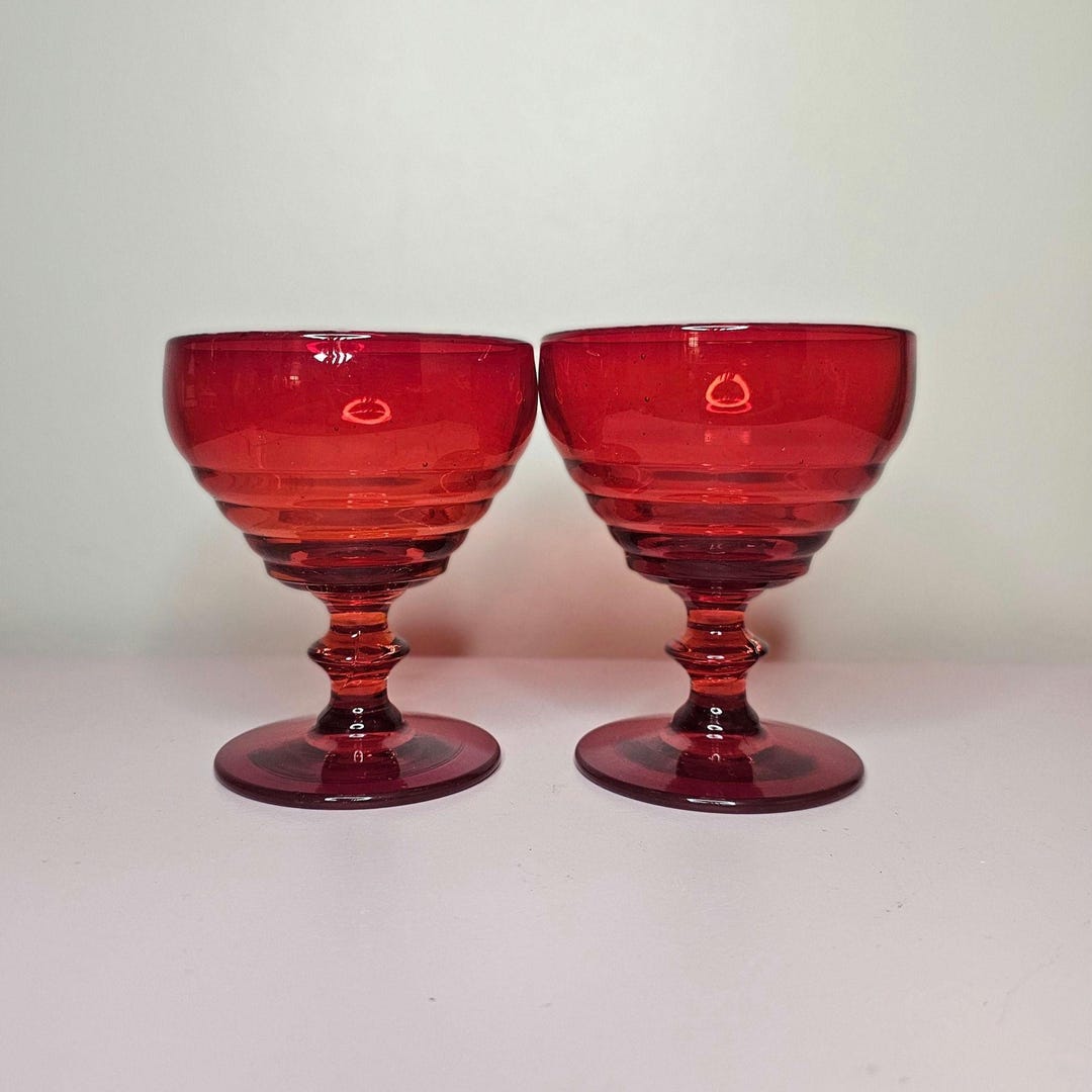 Set of 2 Ruby Red Depression Glass Paden City Wine Glasses Modern ...