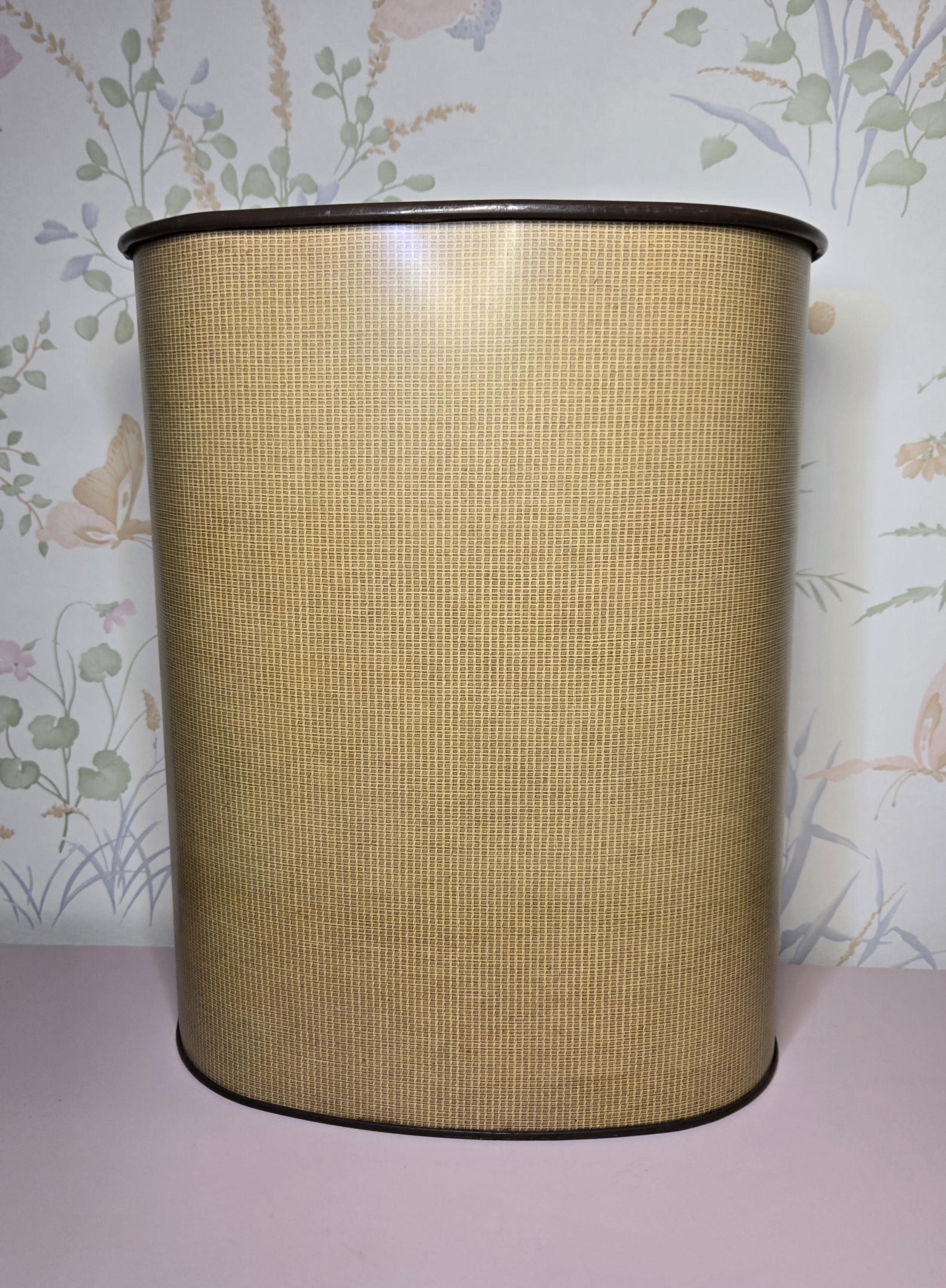 Vintage WEIBRO Corp Floral Metal Wastebasket – 13" Tall Cross Stitch ...