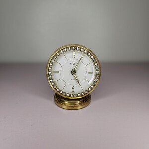 Vintage Florn Travelers Wind up Dial Gold Alarm Clock Rhinestone Design ...