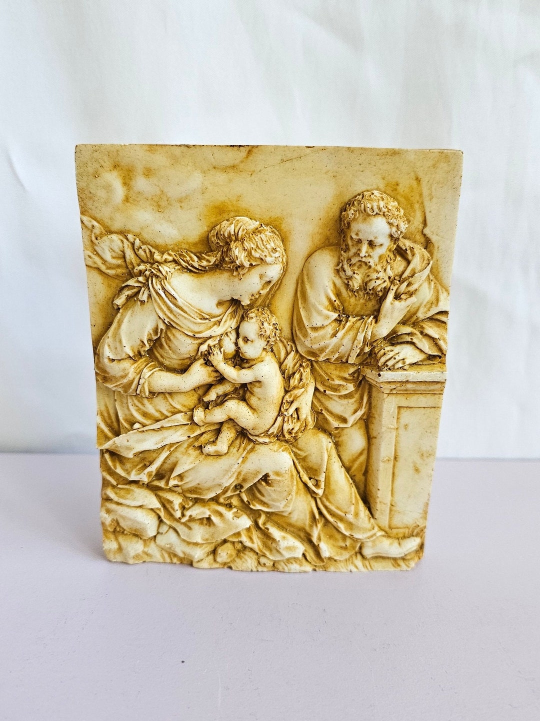 Holy Family Jesus Mary Joseph Wall Plaque Vintage Marked Museum of ...