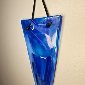 Glass Art Blue Flower Wall Vase Fused Glass Artist Handmade and Signed ...