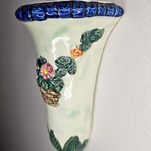 Vintage Japan Maruhon Ware Ceramic Wall Pocket With Colorful Floral ...