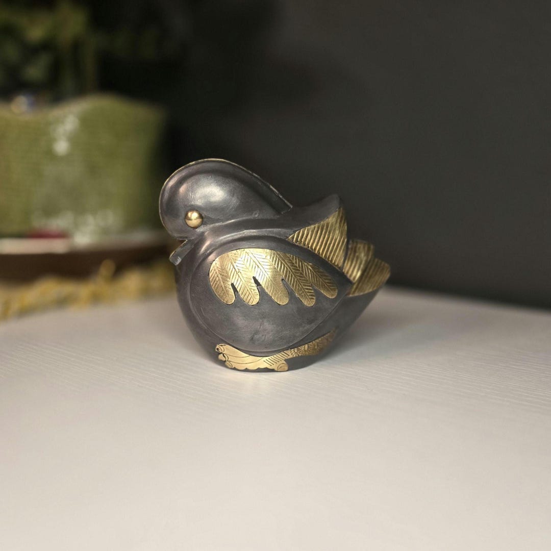 Vintage Mixed Metal MCM Pewter Bird Figurine With Brass and Lidded - Etsy