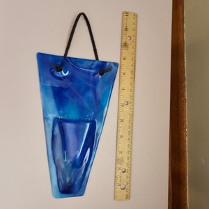 Glass Art Blue Flower Wall Vase Fused Glass Artist Handmade and Signed ...