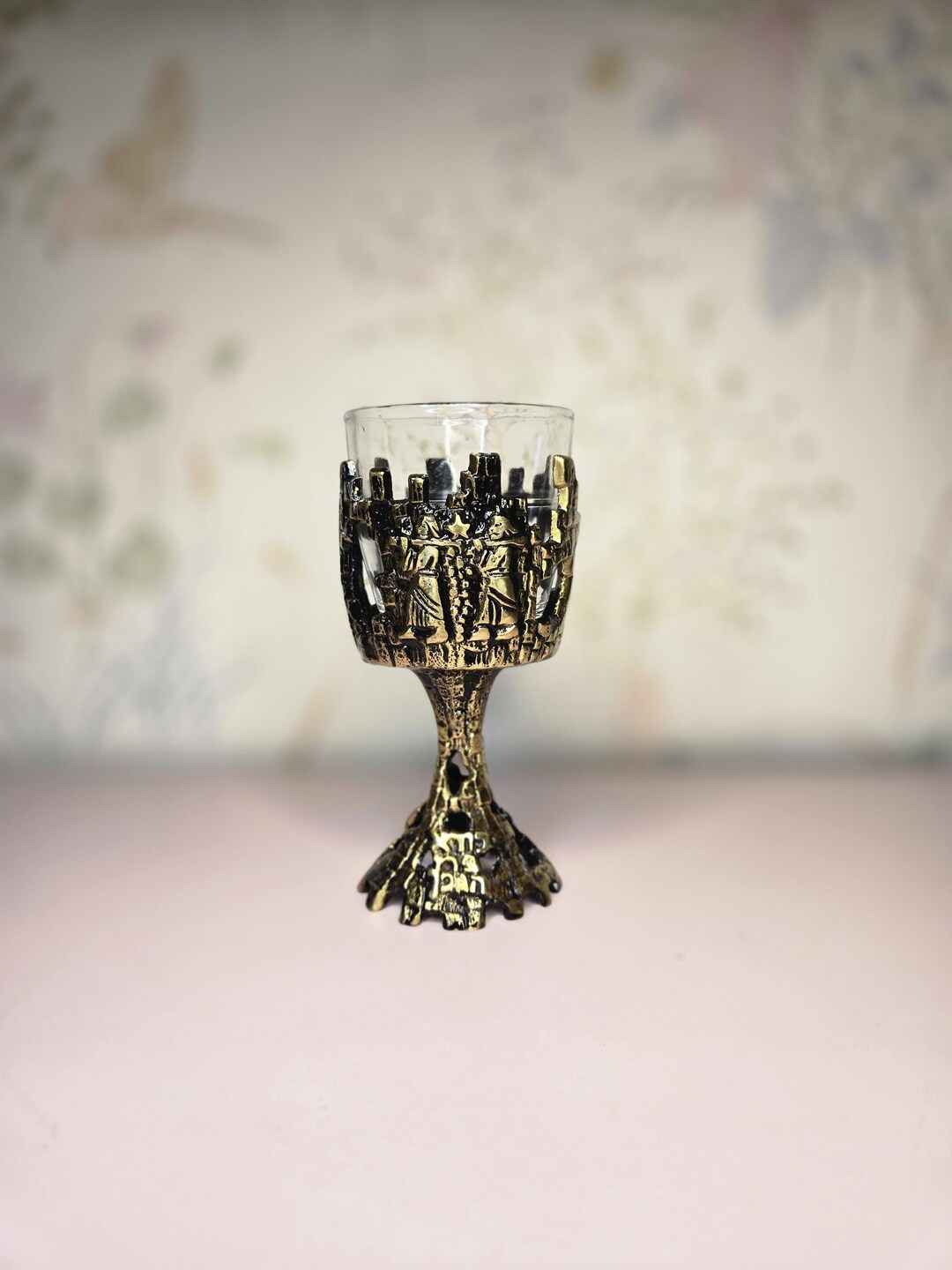 Vintage Brutalist Duralex France Kiddush Cup | Brass Castle Goblet With ...