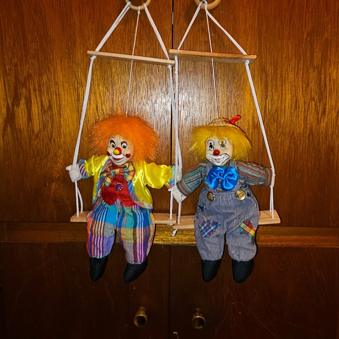 Set of 2 Vintage Marionette Clown String Puppet on Swing With Wood Shelf Sitter - Etsy