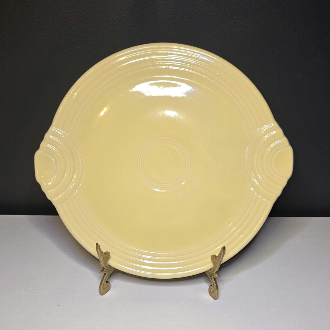 Fiesta Fiestaware Pale Yellow Handled Cake Plate 12" Platter Art Deco ...