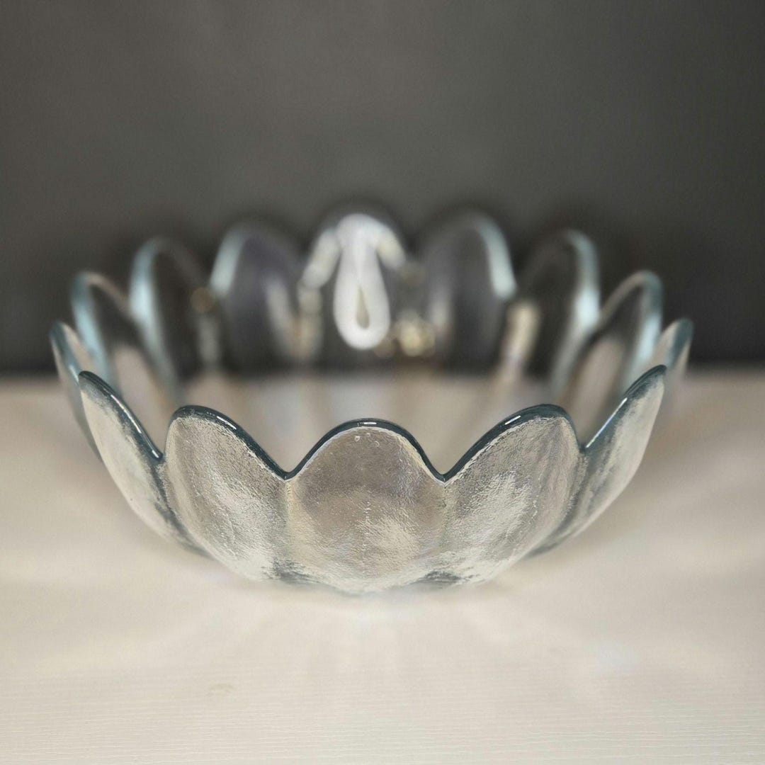 Vintage Blenko Clear Art Glass Lg Lotus 14 Petal Flower Bowl MCM - Etsy