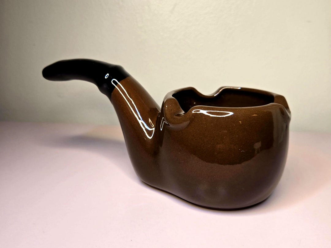 Vintage Ceramic Pipe Ashtray Shaped Like a Smoking Pipe, With a Brown ...