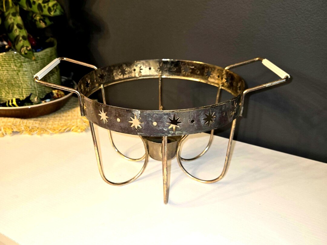 Vintage Fire King MCM Atomic Starburst Chafing Metal Stand With White ...