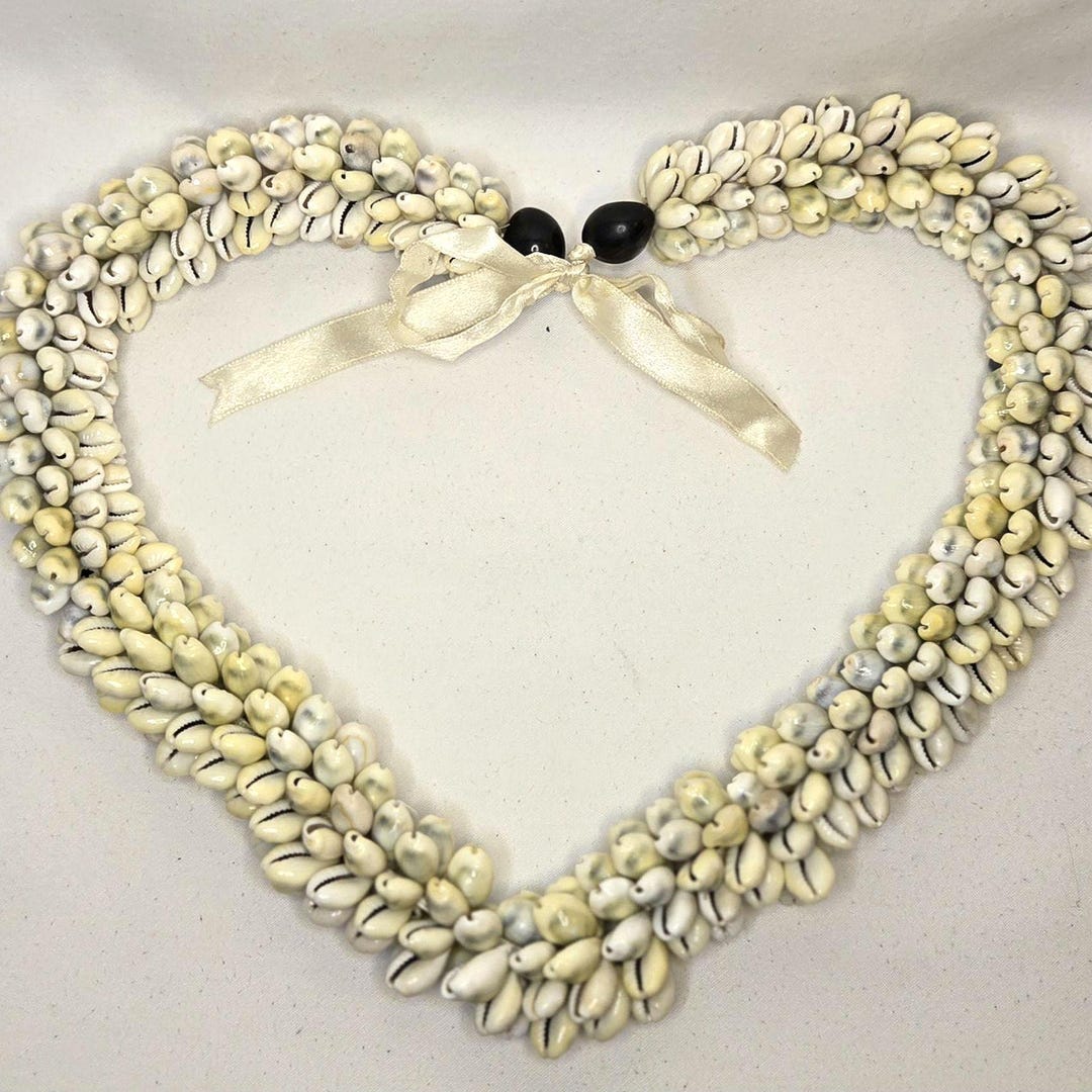 Handmade Hawaiian Cowrie Shell Lei Necklace With Kukui Nuts, Double ...