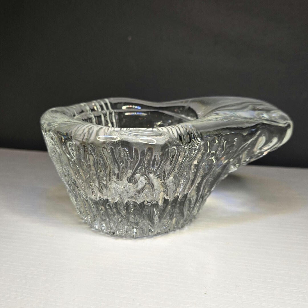 Vintage Blenko Clear Glass Tree Bark Candle Holder or Bowl Collectible ...
