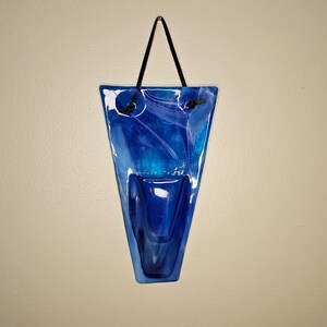 Glass Art Blue Flower Wall Vase Fused Glass Artist Handmade and Signed ...