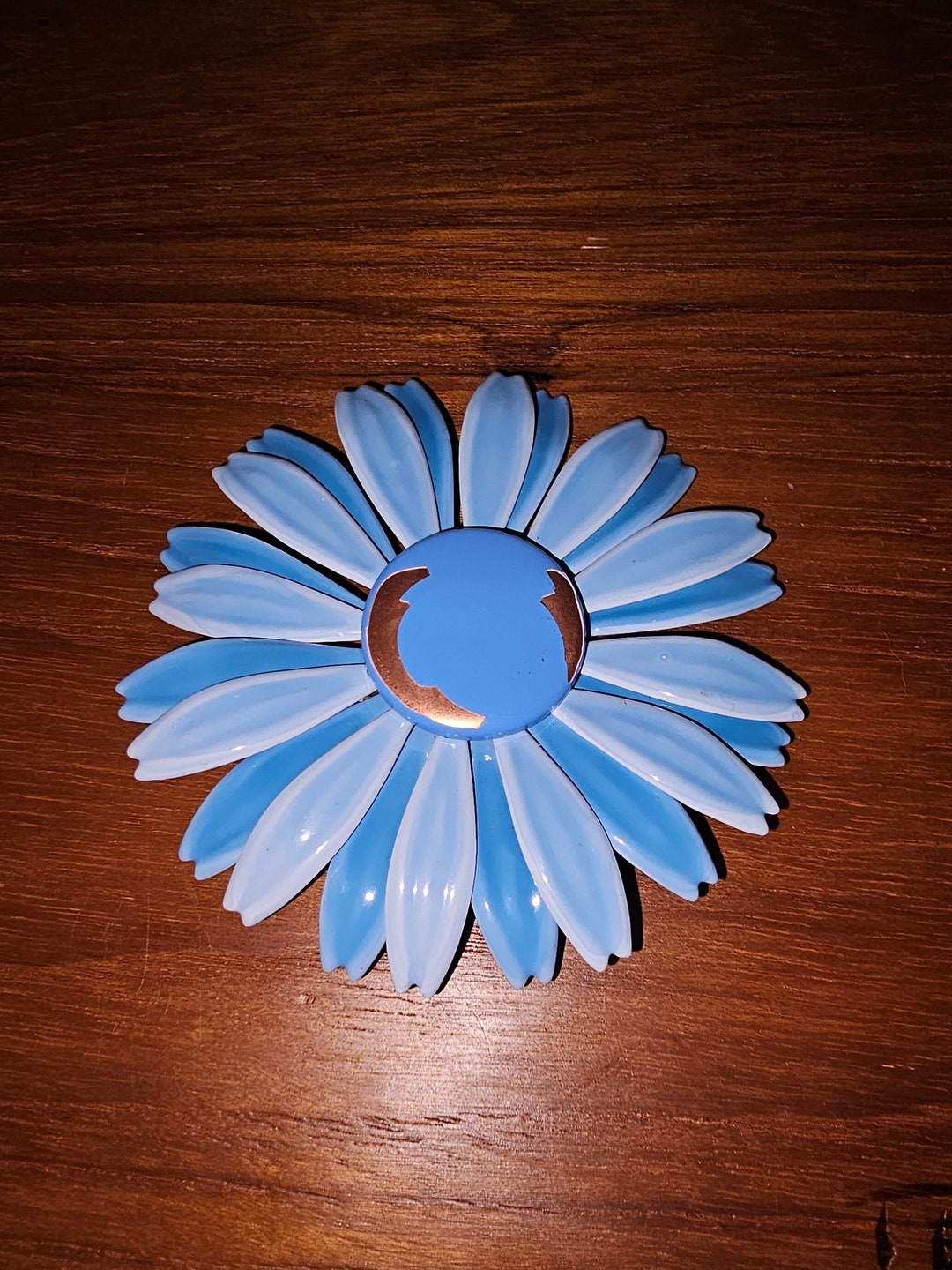 Vintage Enameled Teal and Light Blue Metal Daisy Brooch / Pin - Etsy