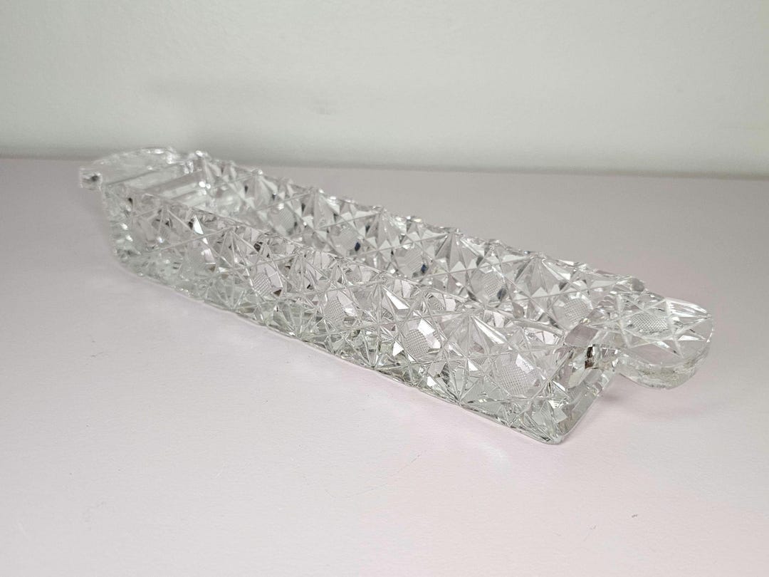 Vintage Glass Sugar Cube Tray EAPG and Etched Floral Glass Sugar Tray ...