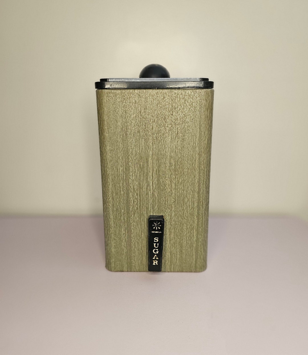 Vintage Kromex Canister Green Faux Wood Sugar Container With Chrome and ...