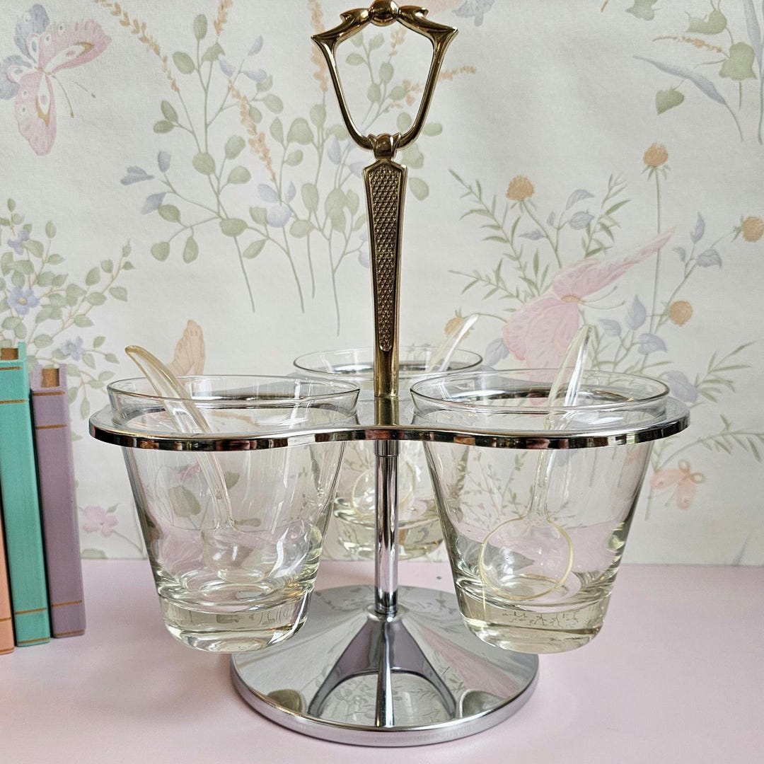 Kromex Carousel Server Condiments Bowls Chrome Lazy Susan 3 Glass ...