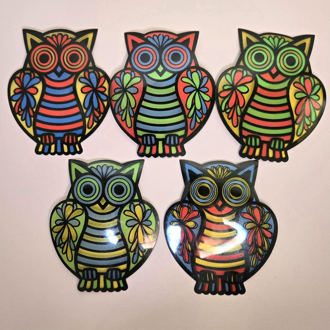 Vintage 1970s Psychedelic Owl Wall / Window Decals – Retro Flower Power ...