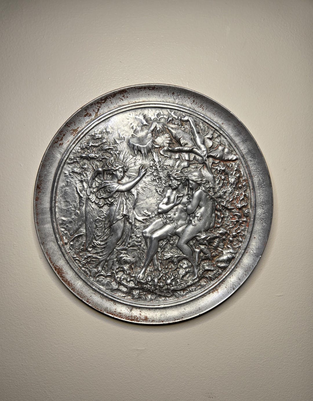 Antique Iron Relief Wall Hanging Plaque of Milton's Paradise Lost by ...