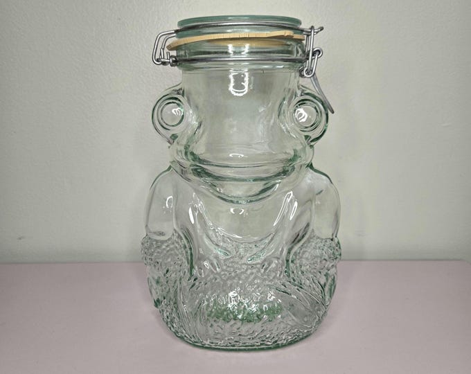 Glass Frog Canister, Made in Italy, Glass Cookie Jar, Vintage Candy Jar ...