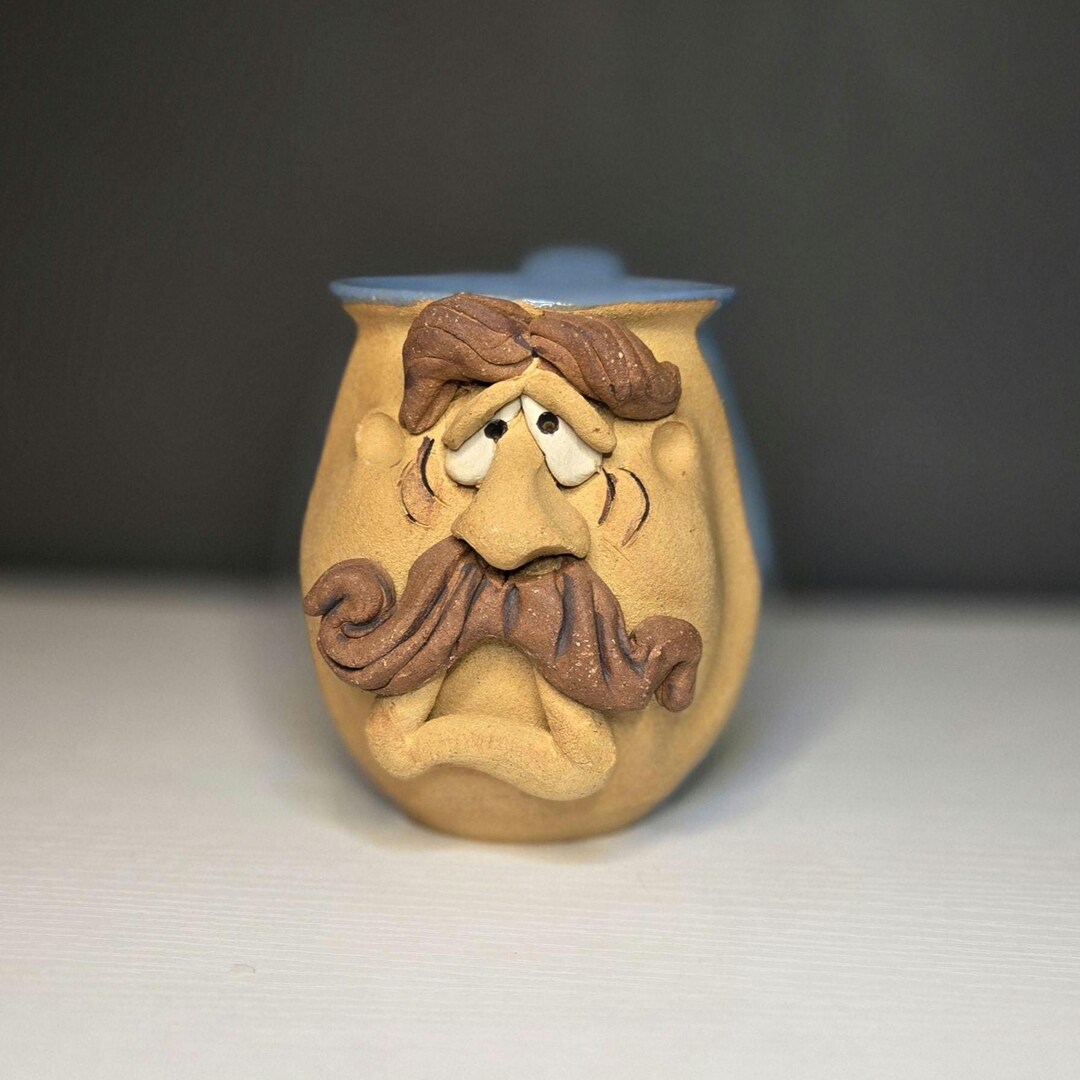 Vintage Studio Art Pottery Ugly Face Mug Party Animal Blue Glazed Funny ...