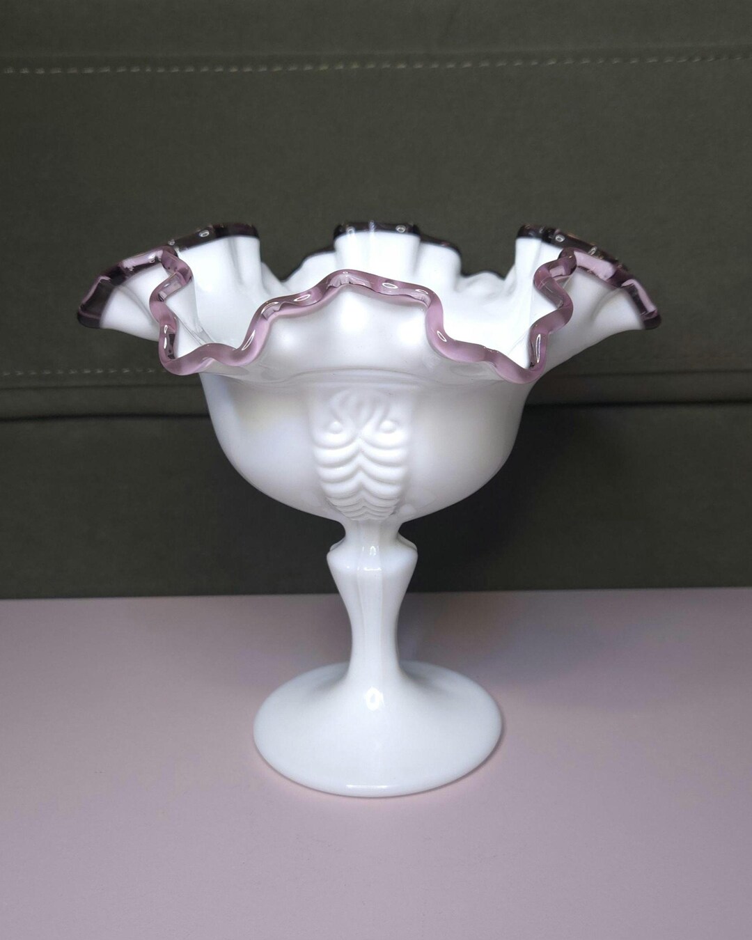 Vintage Fenton Plum Crest 6" Fenton Milk Glass Compote – Ruffled Edge ...