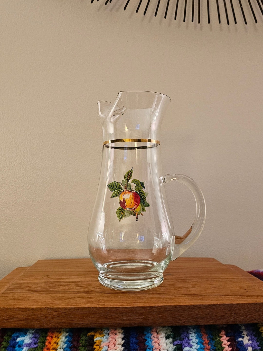 Vintage West Virginia Glass Tall Pitcher With Fruit Design Pear and ...