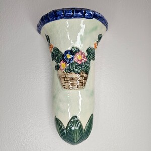 Vintage Japan Maruhon Ware Ceramic Wall Pocket With Colorful Floral ...