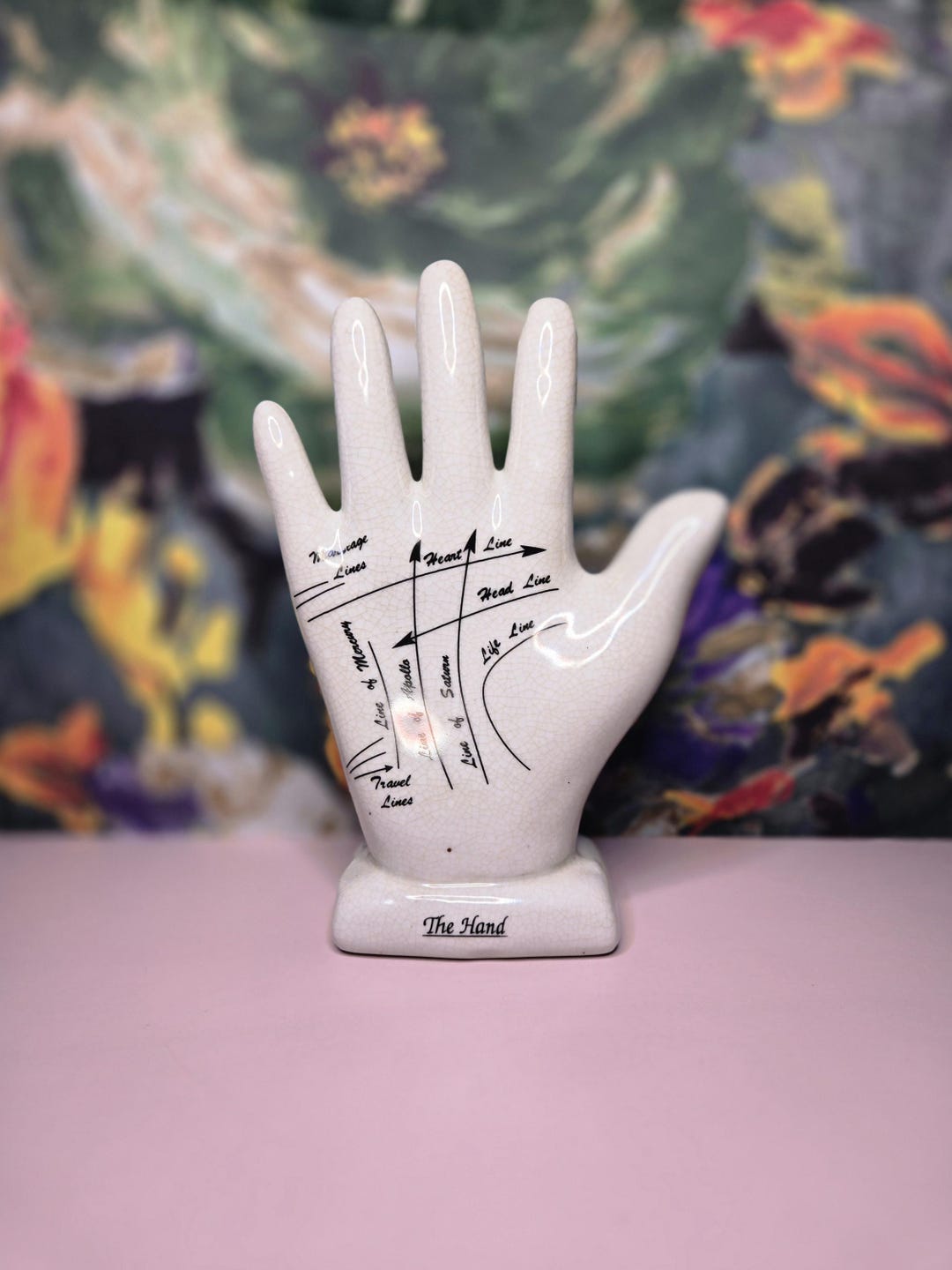 Vintage Palmistry Hand Model, Ceramic Crackle Finish Palm Reading ...