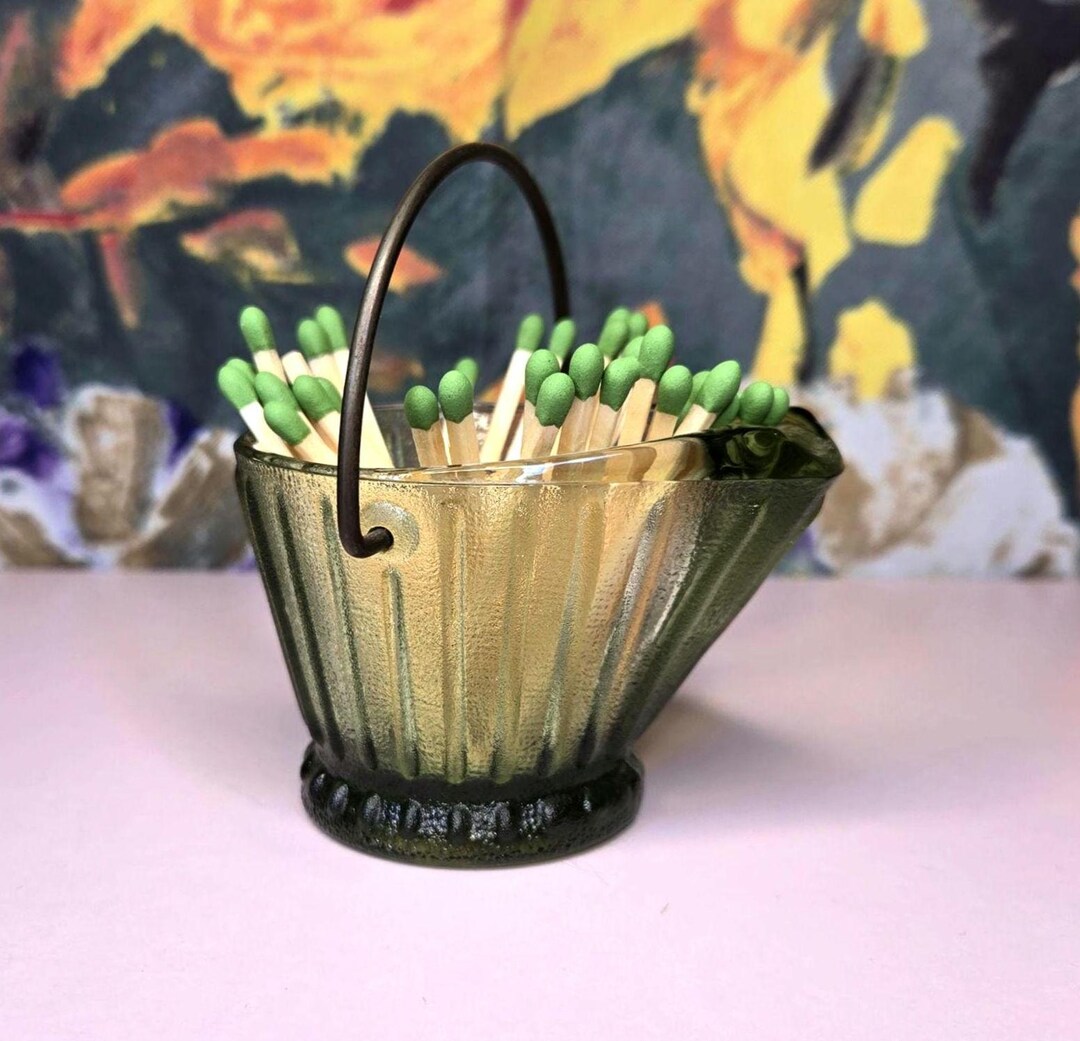 1960s Hazel Atlas Glass Coal Bucket With Metal Handle Fireplace Mantel ...