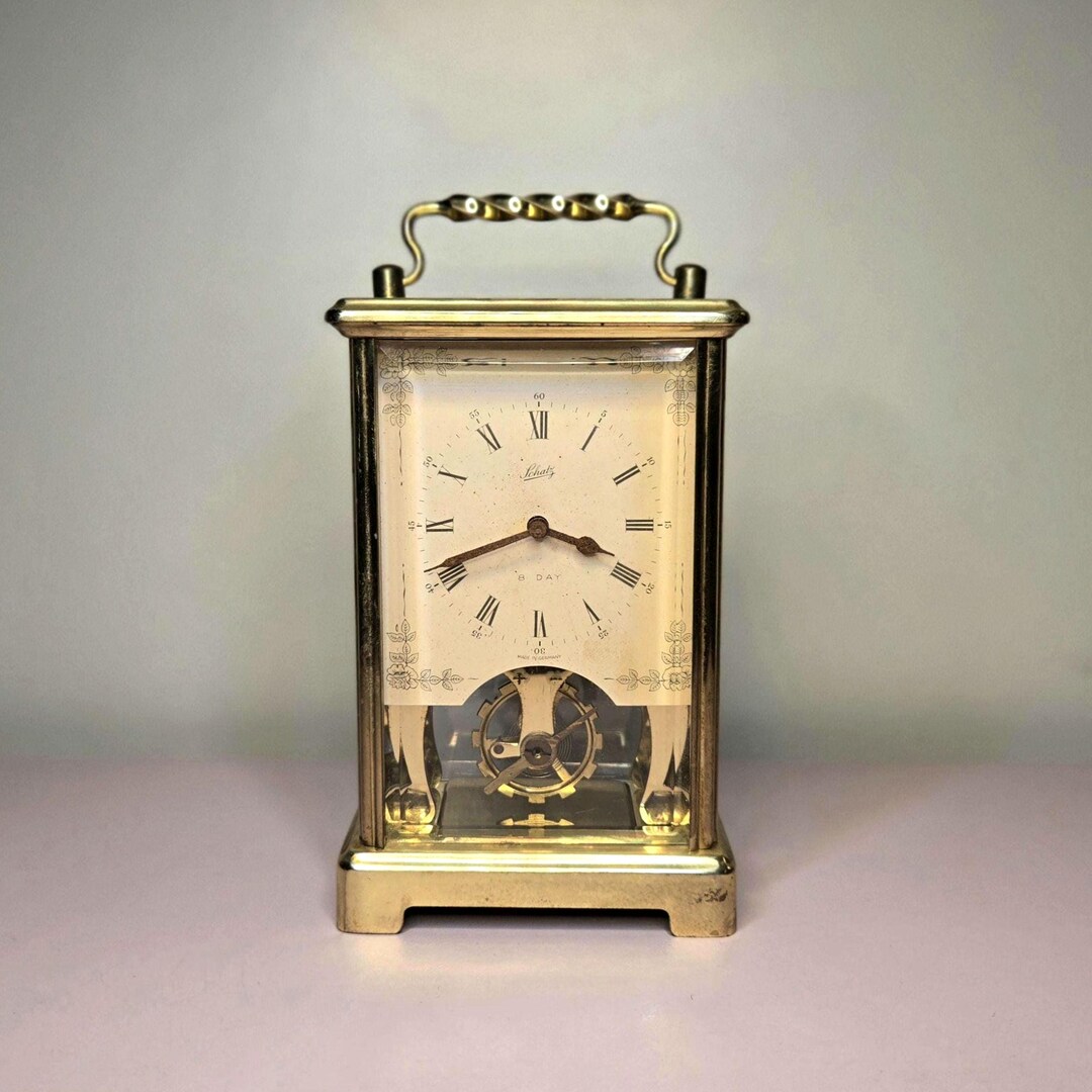 Antique Schatz Skeleton German 8 Day Jeweled Desk Carriage Clock Gold ...