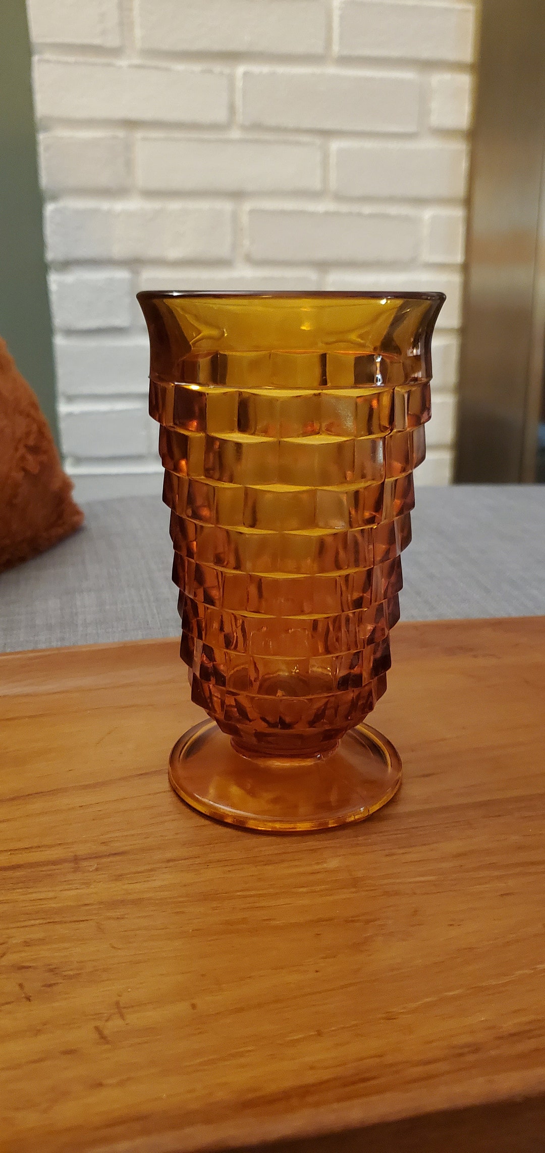 Vintage Indiana Glass Whitehall Cubist Amber Footed Tumbler Glasses - Etsy