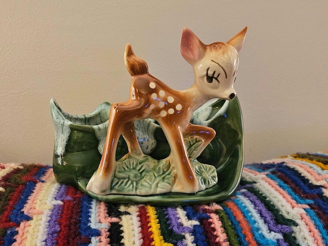 STUNNING Kitchy Ceramic Bambi Deer Drip Glaze Pottery Deer Doe Fawn ...