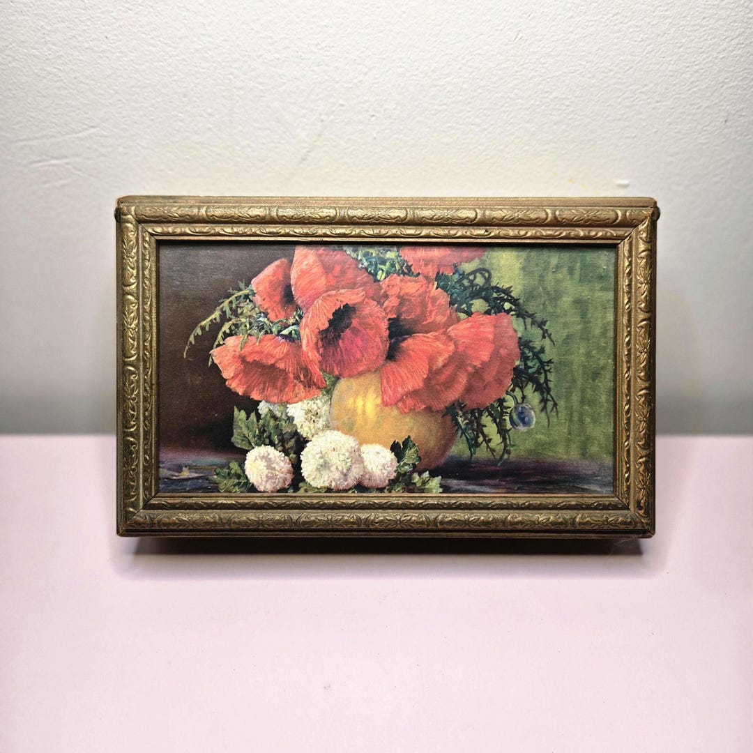 Antique 1920s Max Streckenbach Floral Print Wooden Trinket Box – Red ...